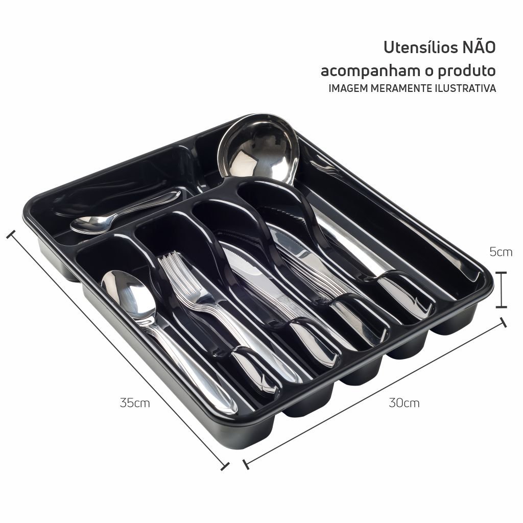 Porta Talheres com Tampa/6 divisórias - Alves Plastic - Preto l ModoMix